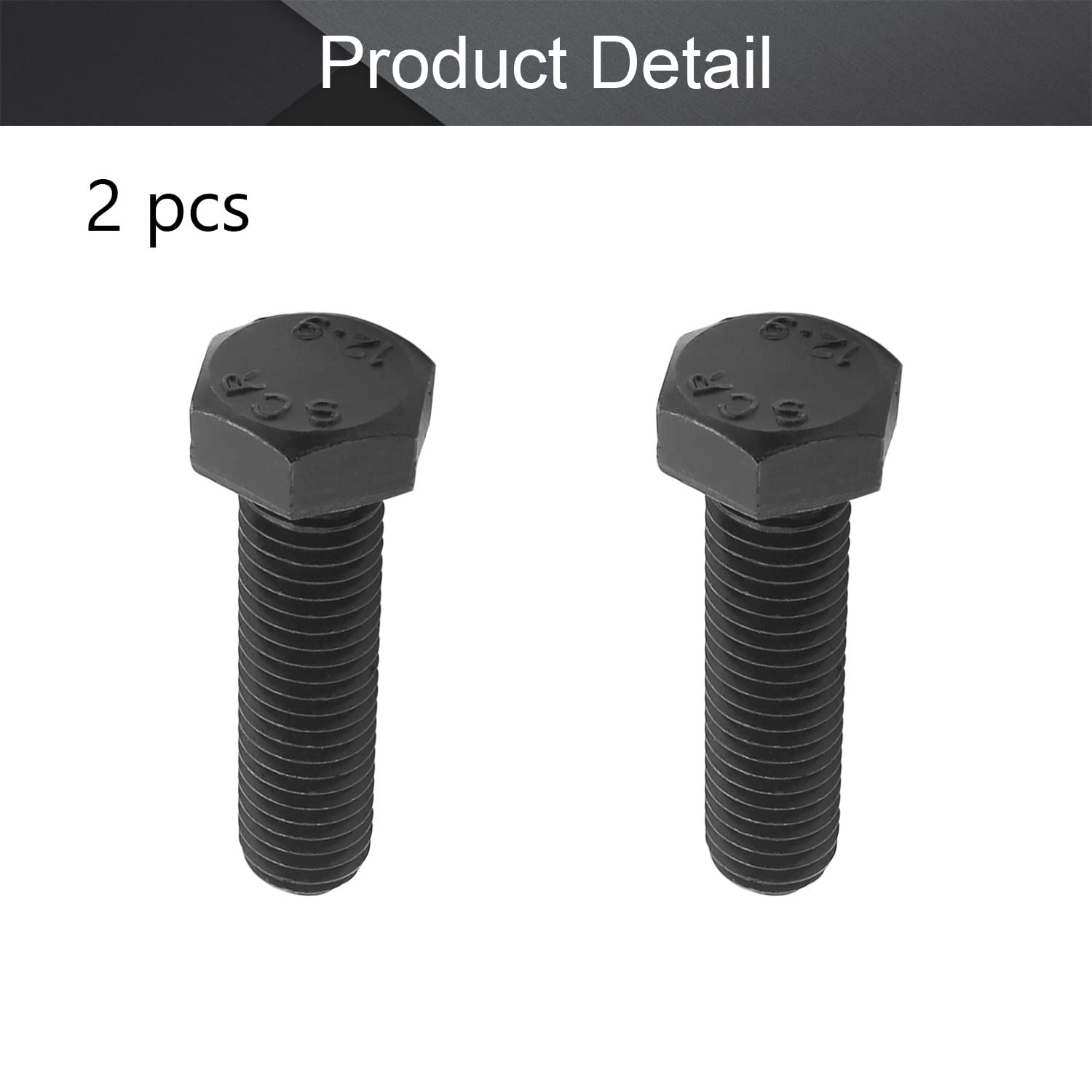 MroMax 2Pcs M12 x 45mm Left Hand Hex Bolt, Carbon Steel Grade 12.9, Black Oxide Finish, Full Thread, Hexagon Head Bolts for Furniture Repair