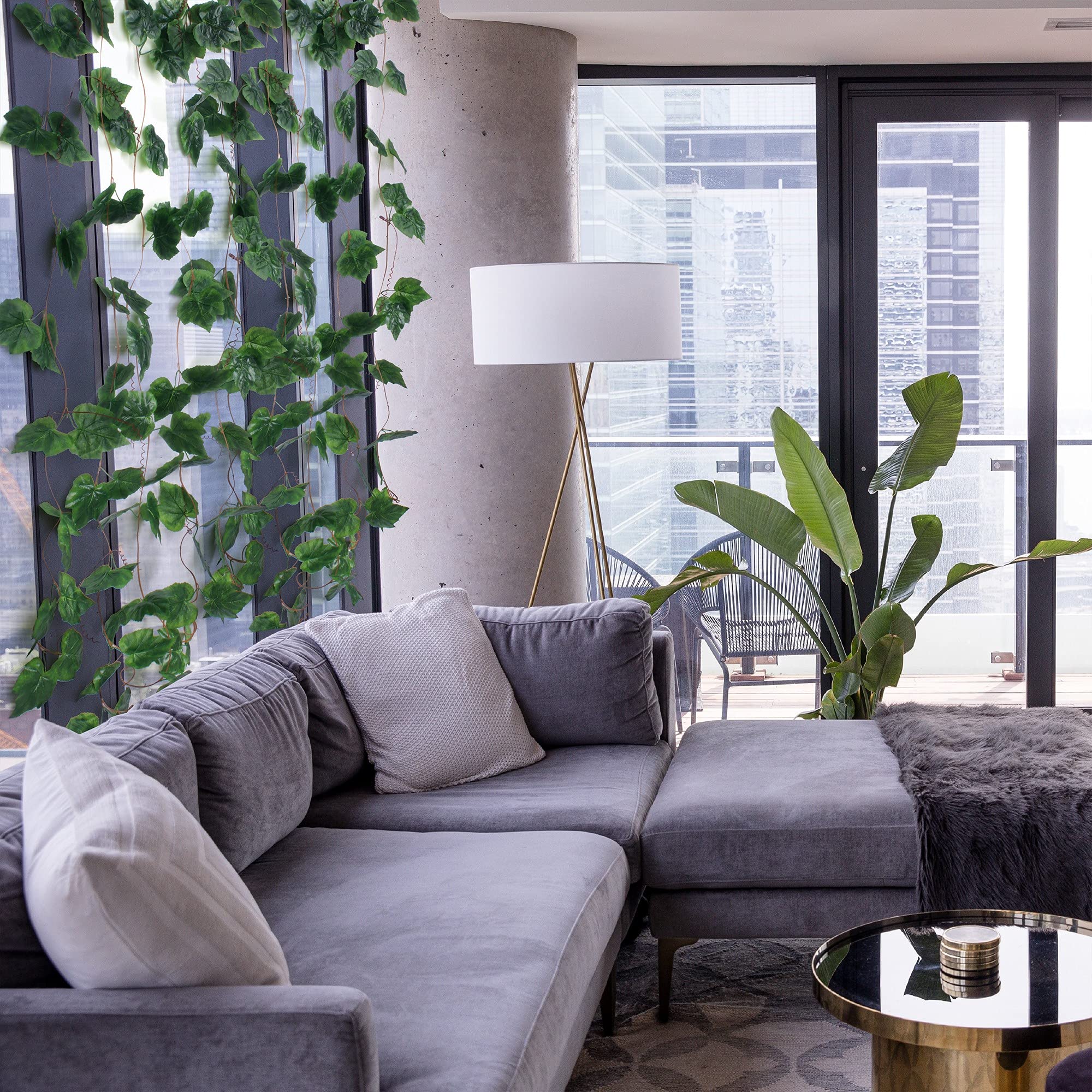 Grand Verde Grape Vines Artificial Ivy Hanging Greenery Garlands Silk Leaves Green Faux Foliage Decoration Bulk DIY Crafts Home Decor Indoor, 5 Strands
