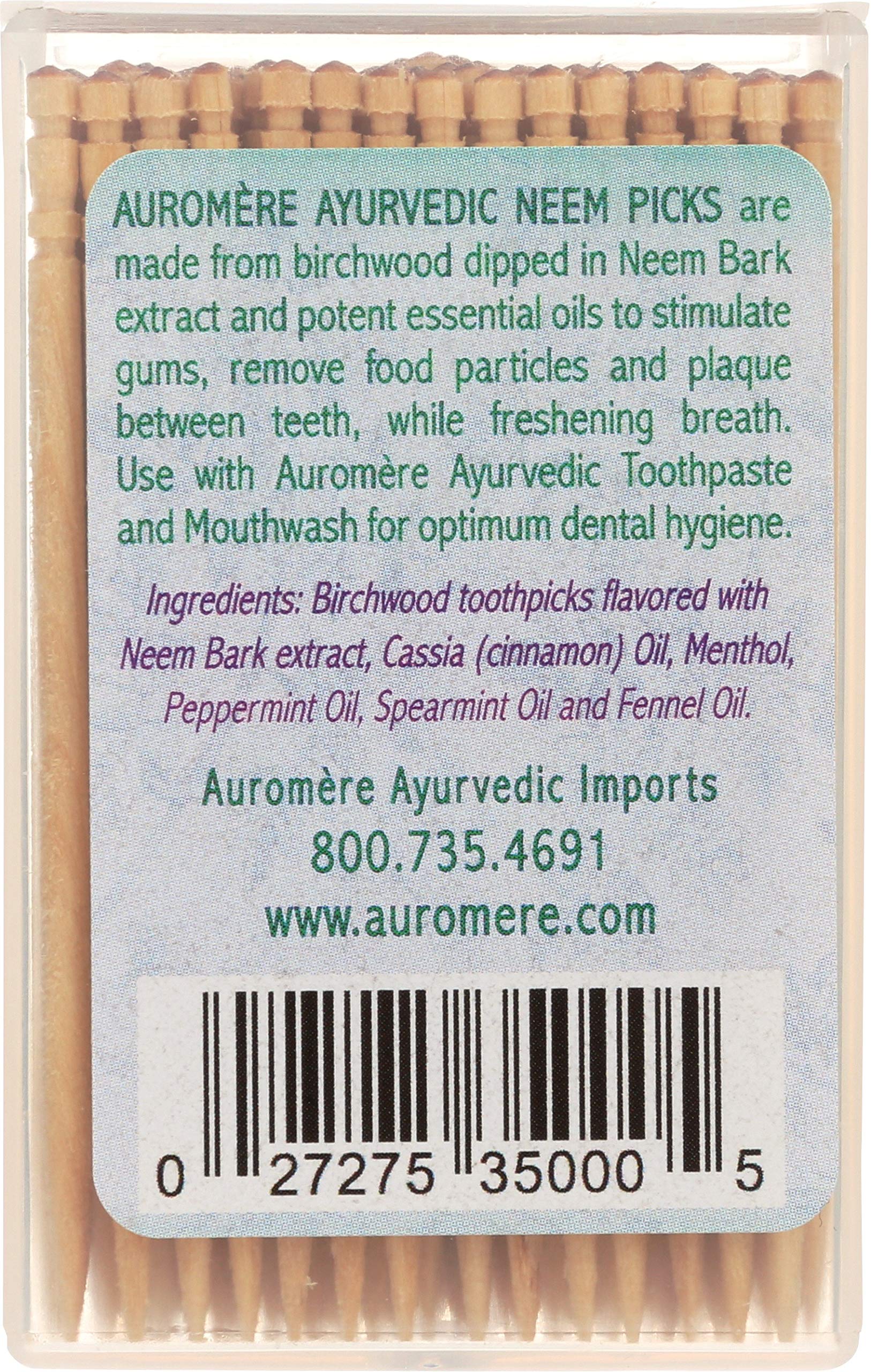 Auromere Ayurvedic Neem Toothpicks - Vegan, Natural, Non GMO, Made from Birchwood (100 Count), 2 Pack