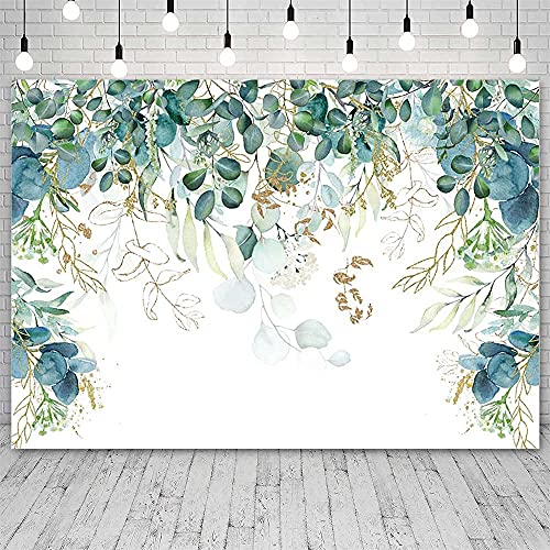 ABLIN 7x5ft Greenery Backdrop for Birthday Party Baby Shower Decorations for Boy Gold and Green Eucalyptus Leaves Gender Reveal Photo Background Photography Shoot Props