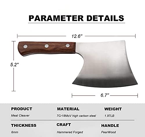 Kitory Bone Cleaver Heavy Duty Meat Cleaver Axes Bone Cutting Chopping Knife Thick Forged Butcher Knife for Meat&Bone, Full Tang, Wooden Handle, Forged Chinese Chopper for Kitchen&Restaurant 2LB-K4
