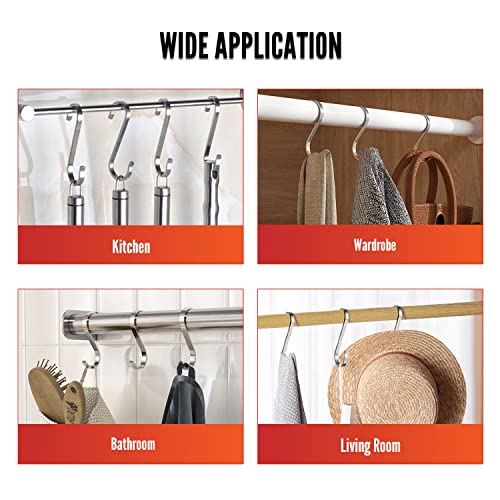 MroMax 304 Stainless Steel S Hooks,77mm/3.03" Silver S Shaped Hook Hangers for Kitchen Bathroom Bedroom Storage Room Office Outdoor Multiple Uses,with Bayonet 4Pcs