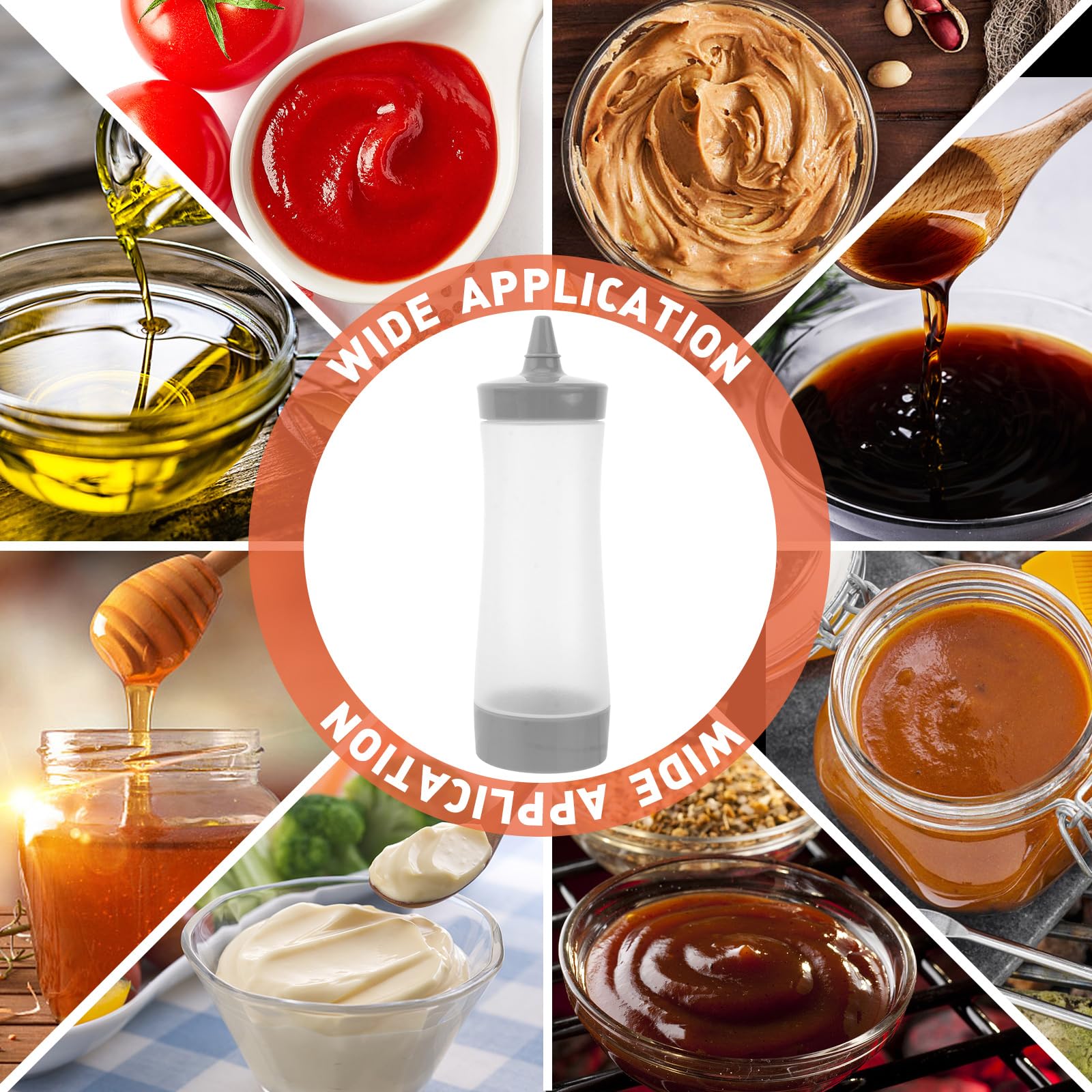 3 Pack Condiment Squeeze Bottle, 12oz (350ml) Plastic Squeeze Bottles With Caps, BPA Free Sauce Bottle for Ketchup, Mustard, Olive Oil, Glue, and More (Gray)