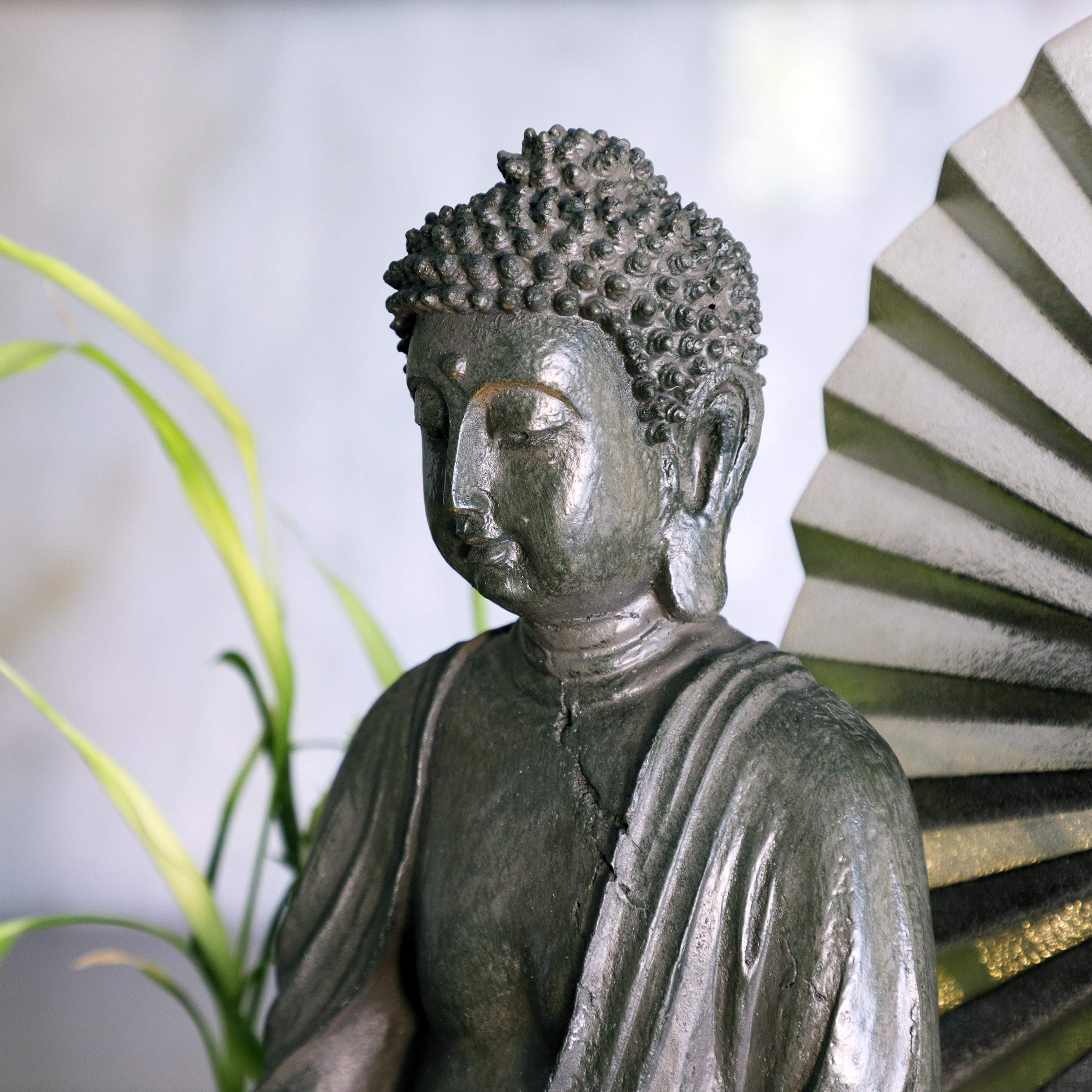Alpine Corporation 19" Tall Indoor/Outdoor Tabletop Meditating Buddha with Lotus Flower Fountain with LED Light,Beige