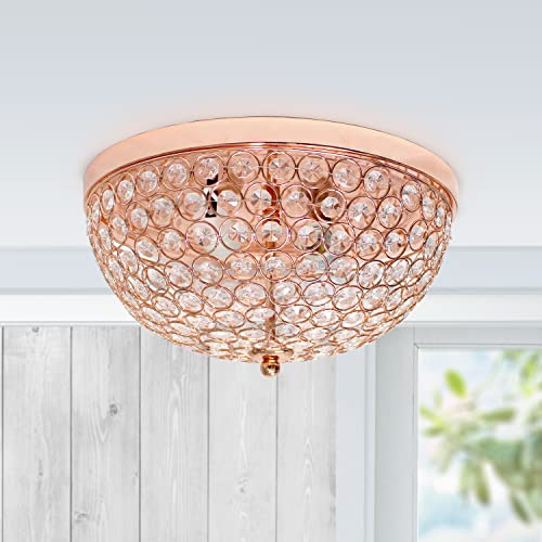 Elegant Designs FM1000-RGD 2 Light Elipse Crystal Flush Mount Ceiling Light, Rose Gold