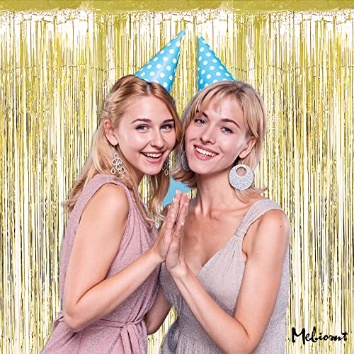 4 Pack Light Gold Fringe Curtain Backdrop, 3.2Ft x 9.8Ft Metallic Tinsel Foil Fringe Streamers Background for Photo Booth Birthday Wedding Baby Shower Carnival Easter Mother’s Day Party Decorations