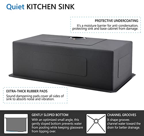 33 Black Undermount Kitchen Sink, 33x19x10 Inch 16 Gauge Black Stainless Steel Single Bowl Workstation Kitchen Sinks With Accessories BL34