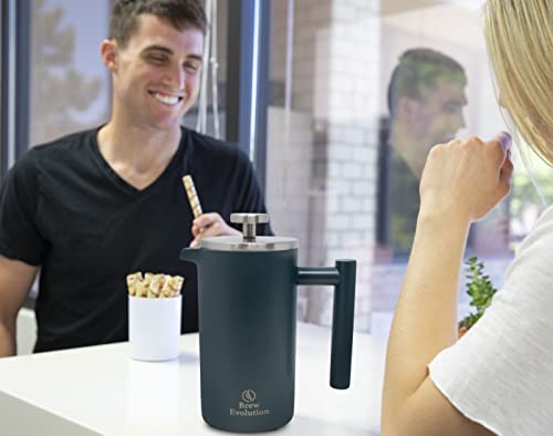 Brew Evolution 20 oz Stainless Steel French Press Coffee Maker | Double Walled Insulated Coffee & Tea Brewer Pot & Maker | Keeps Brewed Coffee or Tea Hot | 600 ml, Hawaiian Blue