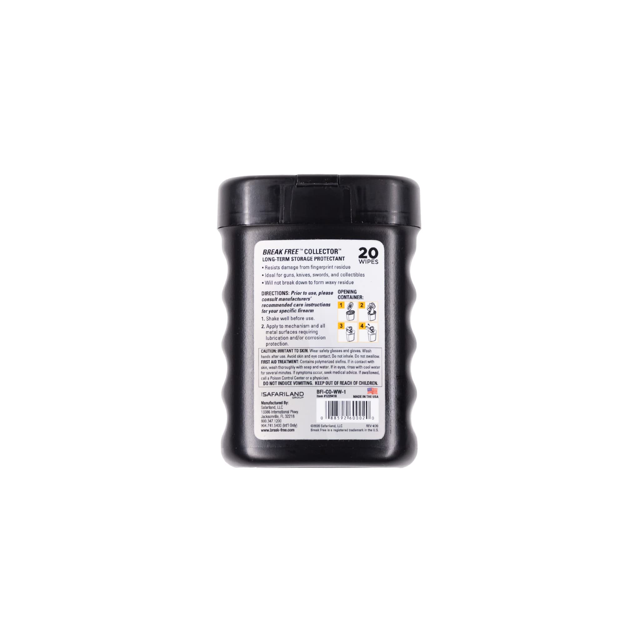 Break Free Collector Gun Cleaner Wipes, Long Term Protectant, Cloth Wipes, 20 Wipes