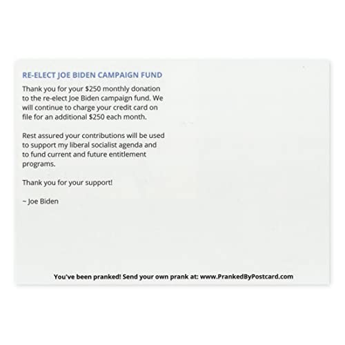 Crazy Novelty Guy (10-Pack) Bulk Prank Postcards - Joe Biden Re-Election Campaign Donation - Pranks Practical Jokes Gags Revenge Hate Mail - Send Them To Your Victims Yourself