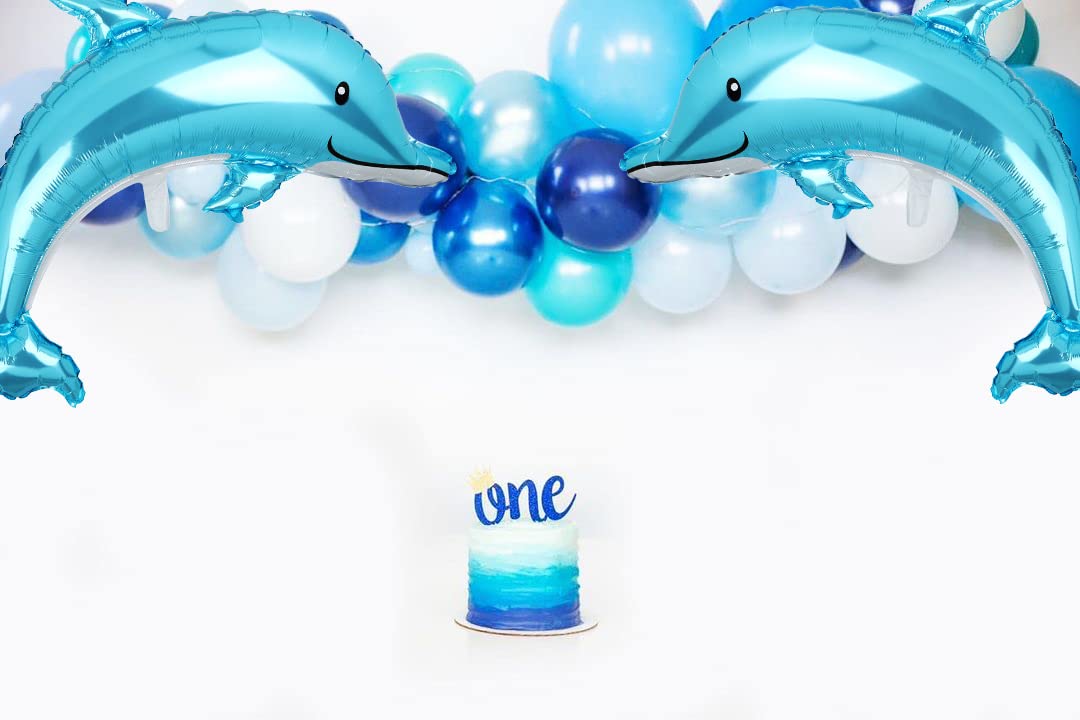 2 Pcs Dolphin Shape Splash Giant Foil Mylar Balloons Birthday Party Decorations Kids Gift