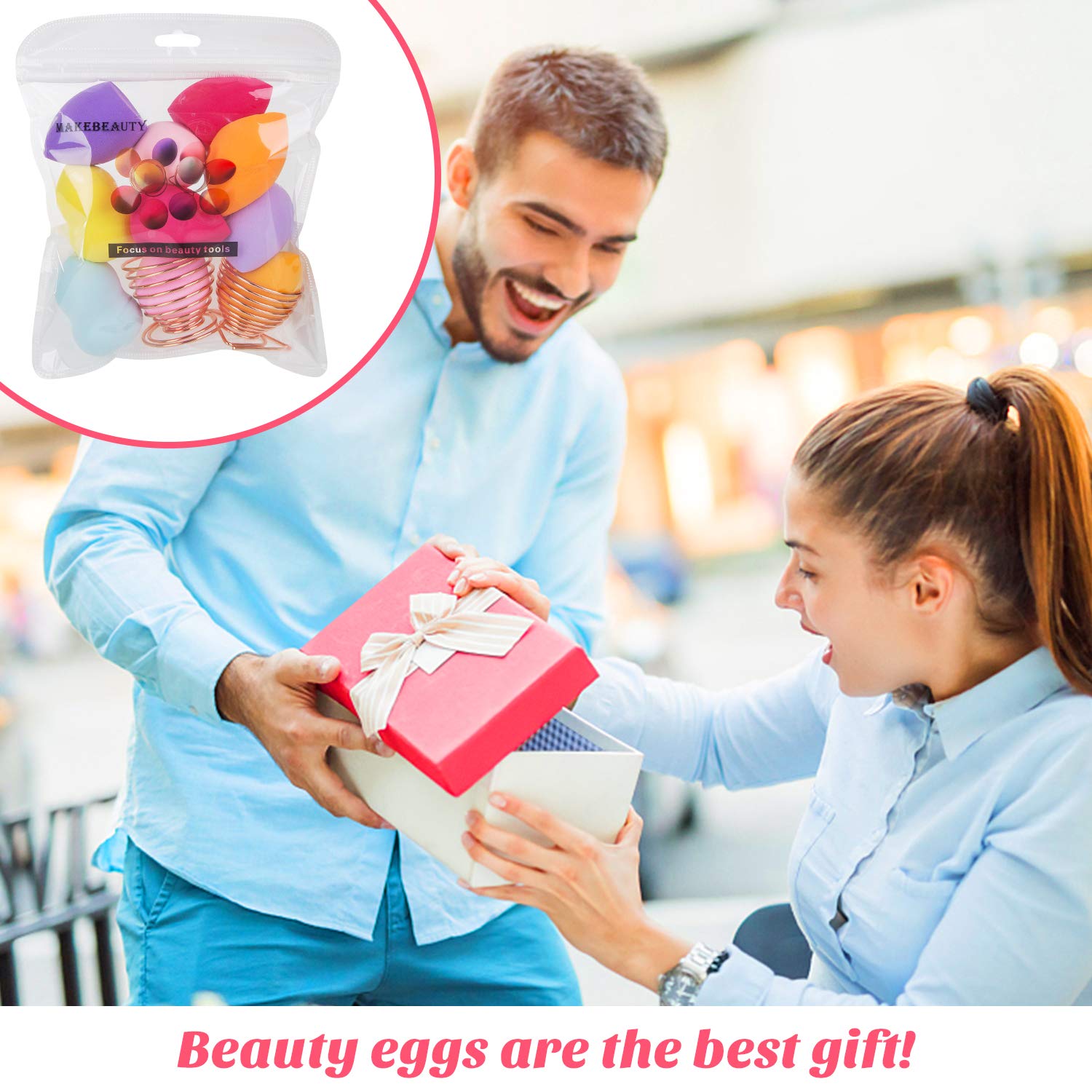 Makeup Sponges Blender Set Beauty Foundation Blending Egg Stand, Cosmetics Sponge Blender Applicators for Powder Cream or Liquid, 10pcs Beauty sponges and 2pc Makeup Sponges Holders