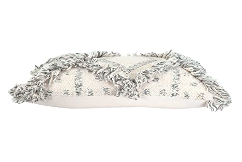 Creative Co-Op Wool Cream Kilim Pillow with Grey Fringe Accents