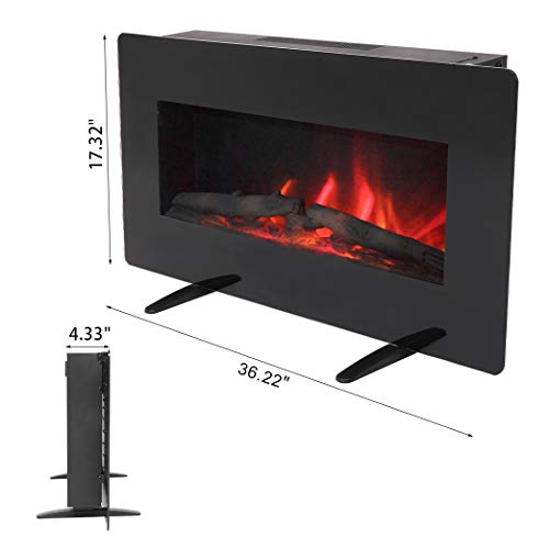 36 Inch Electric Fireplace with Remote Control,1400W Wall Hanging/Fireplace Single Color/Fake Wood/Heating Wire/with Small Remote Control Black