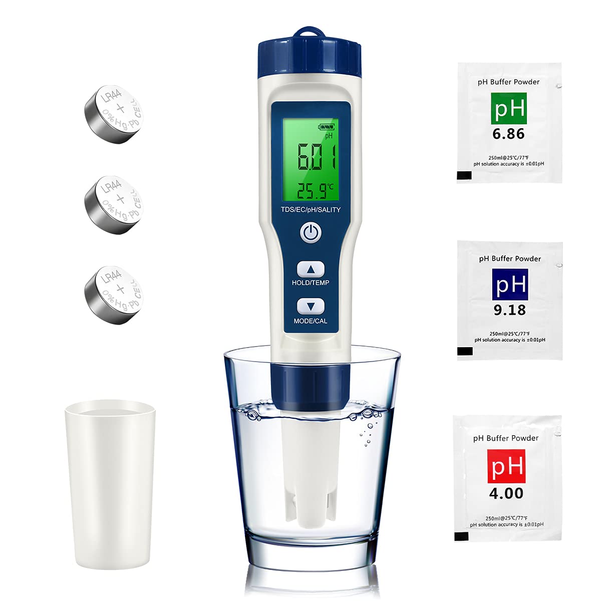 5 in 1 TDS Meter Water Tester, Conductivity(EC) Meter, TDS/EC/Salt/Temp/PH Meter for Water, Pool Salt Tester 0.01 High Accuracy Water Testing Kits for Drinking Water, Pool, Fish Tank and Hydroponics