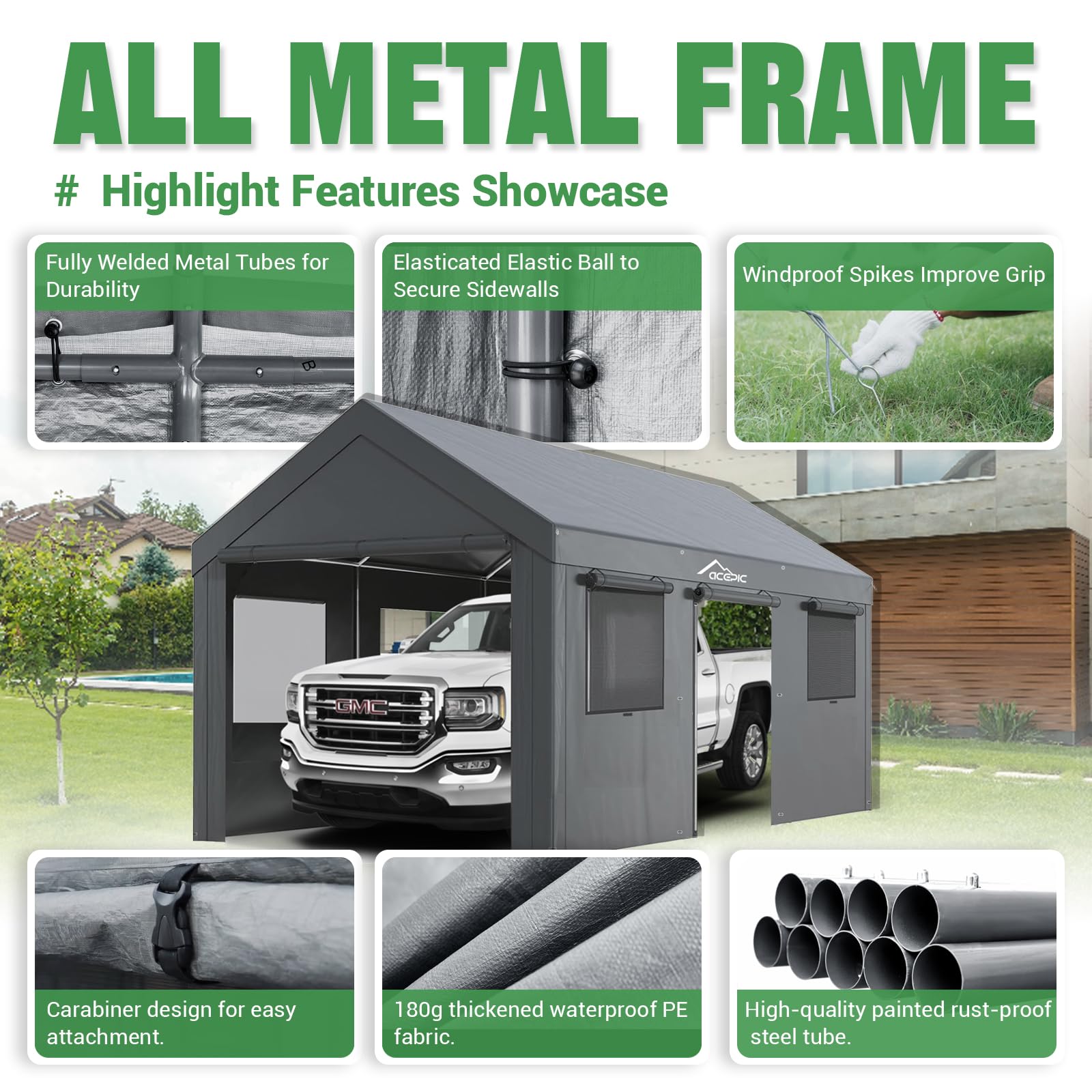 Acepic Carport (Grey, 12x20FT)