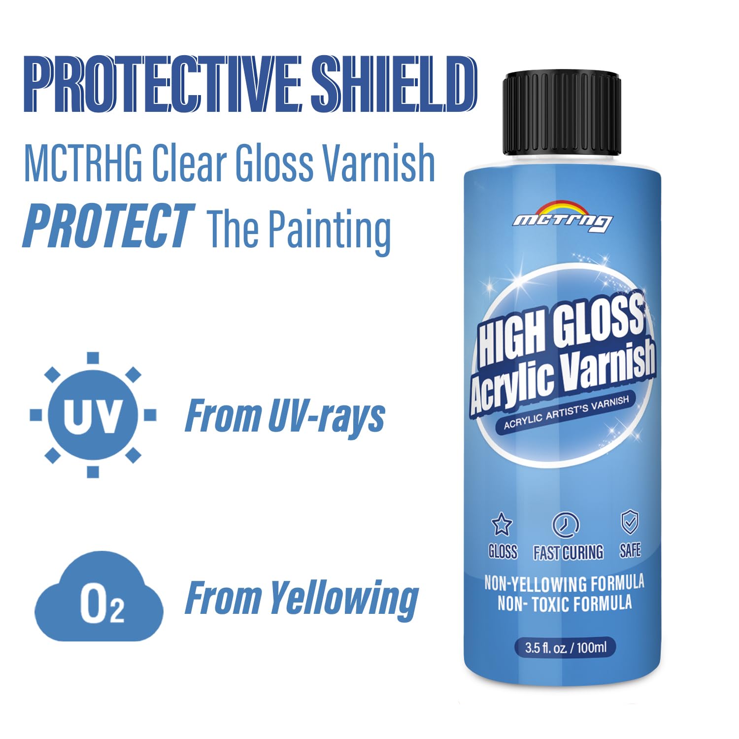 MCTRHG Gloss Varnish for Acrylic Painting, Non-Yellowing, Non-Toxic, Anti-Crazing, High Gloss Finish, for Artwork, Acrylic Paint, Suitable for Pro Artists, Hobby Painter