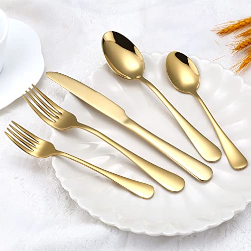 Gold Silverware Set, 20-Piece Flatware Set Aisoso Stainless Steel Cutlery Kitchen Utensil Set Tableware Service for 4