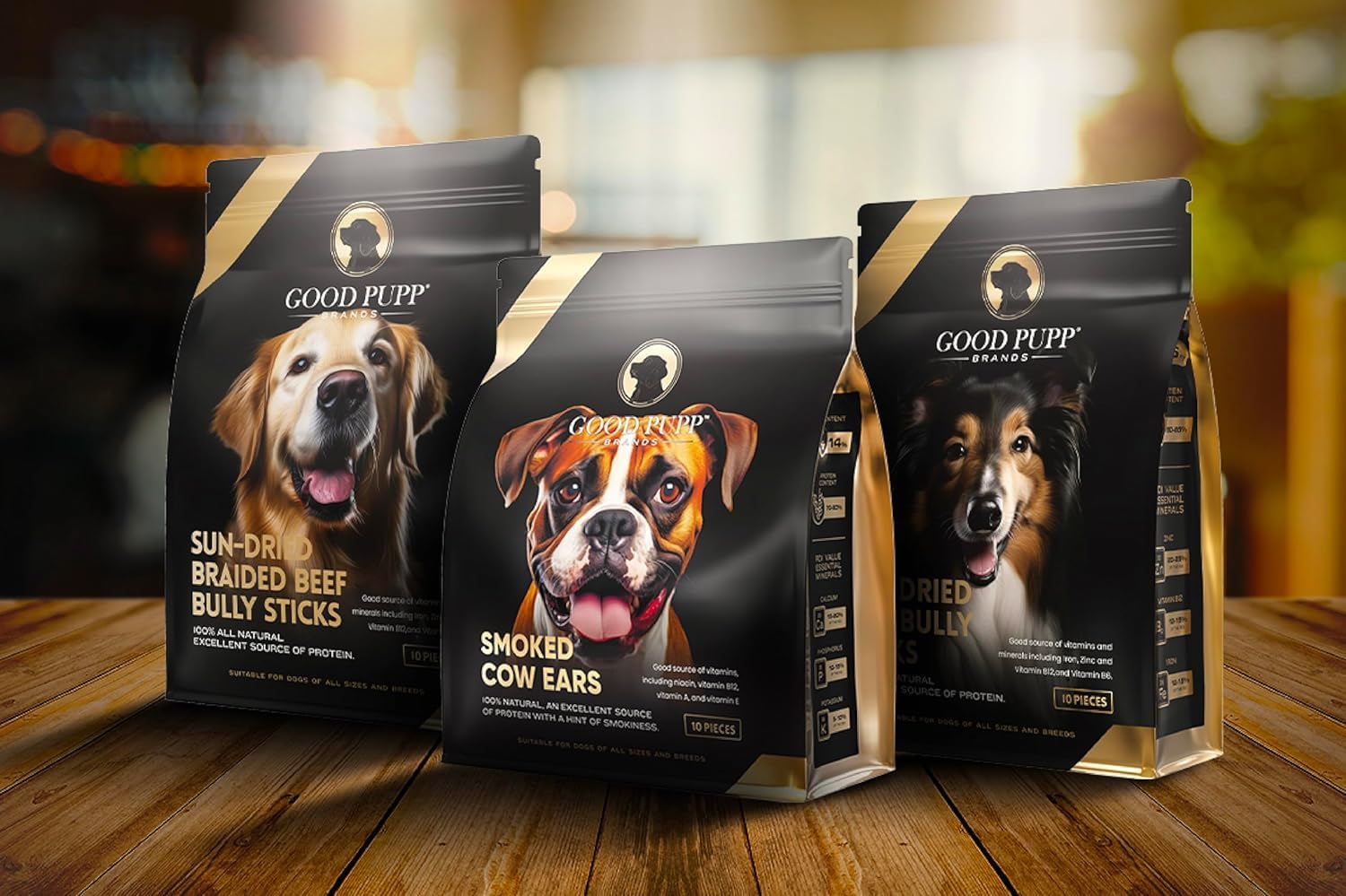 The Good Pupp 100% Natural Beef Bully Sticks for Dogs - 9 Inch, Sun-Dried, Rough Cut Bully Sticks, Large Dog Bully Chews, Rawhide-Free (10 Pack)