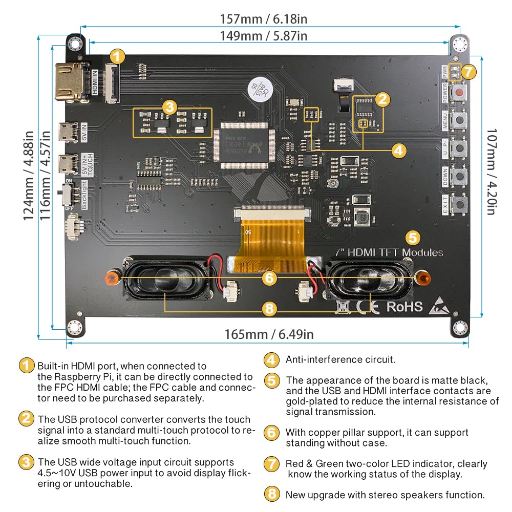 Lesown 7 inch Raspberry Pi Monitor Touchscreen with Case, Touch Display 7 inch Monitor Raspberry Pi 5 Screen 1024x600 IPS Small HDMI Monitor Speakers for Raspberry Pi 5 4 3 Win, Driver Free