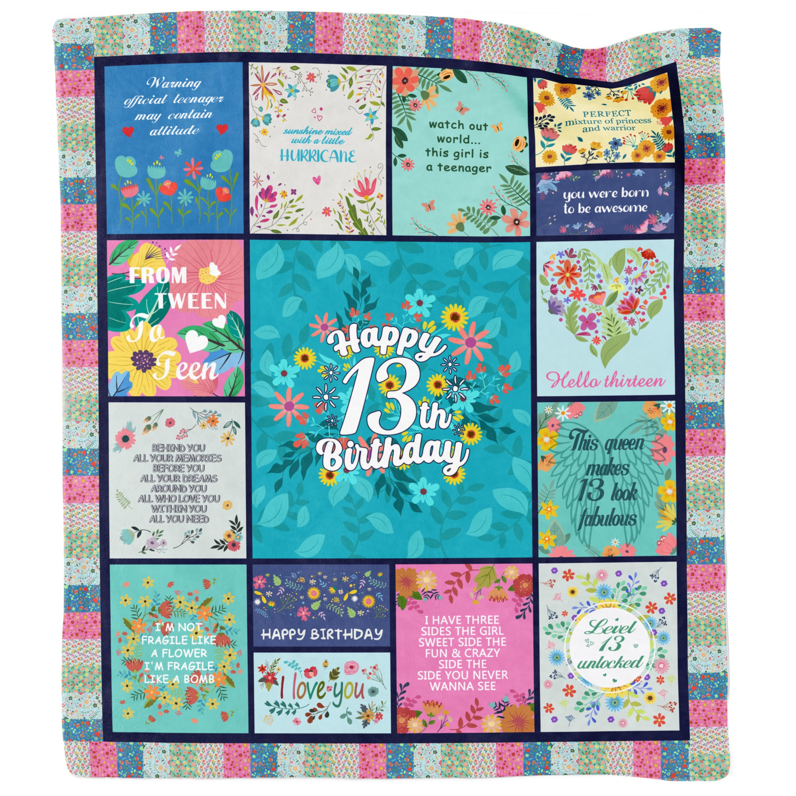 Akoigun 13 Year Old Girl Gifts, Best 13 Year Old Girl Birthday Gift Ideas, Gifts for 13 Year Old Girl Blankets, 13th Birthday Gifts for Girls, Happy 13th Birthday Decorations for Her Throw 50"X60"