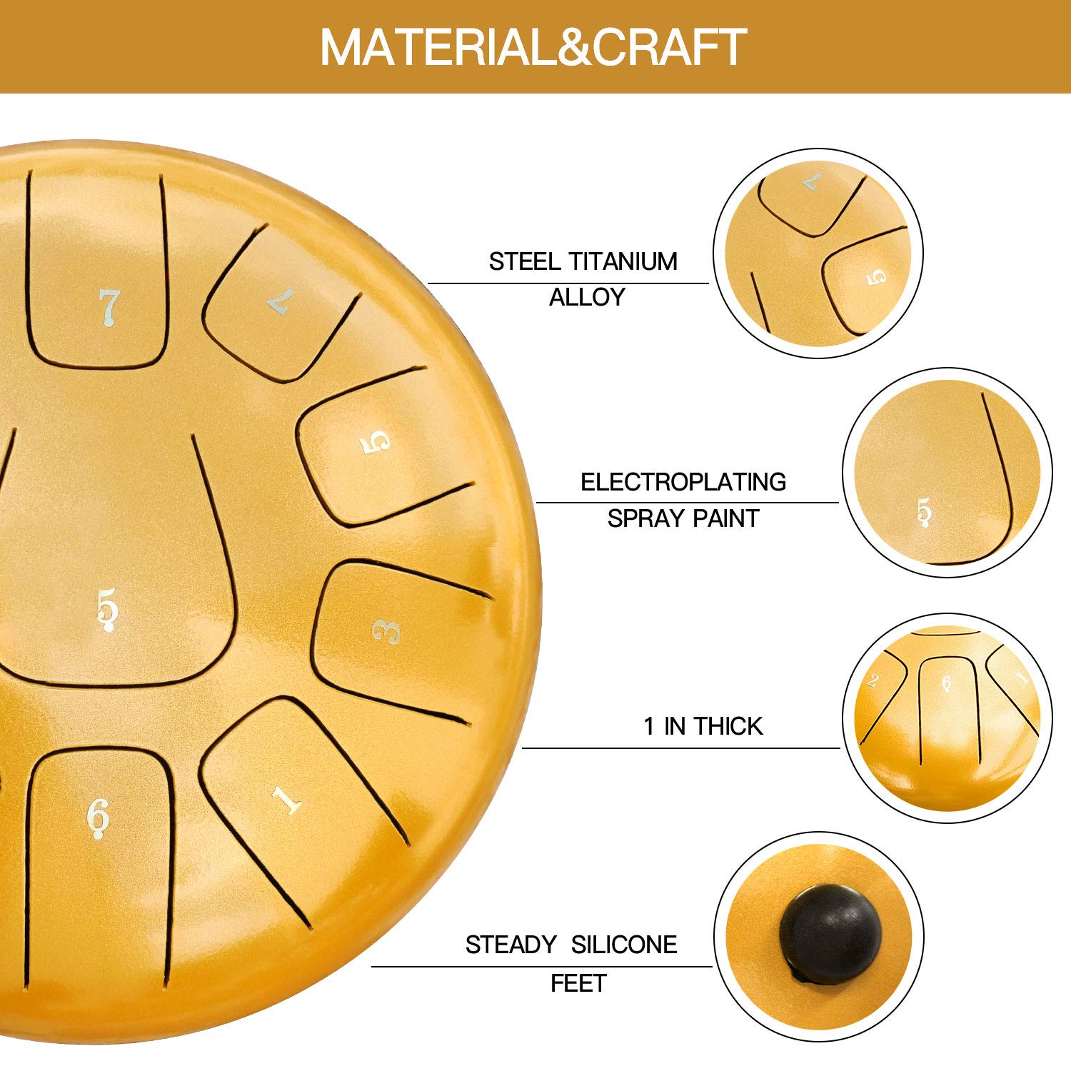 AS TEMAN HANDPAN,Steel Tongue Drum,10 inch 11Notes Tongue Drum,Steel Drums Percussion Instrument (matte gold)