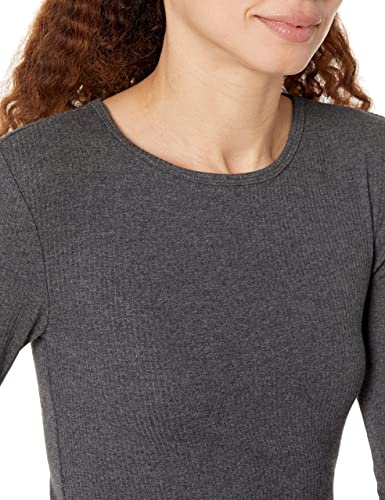 Amazon Essentials Women's Slim-Fit Layering Long Sleeve Knit Rib Crew Neck (Available in Plus Size), Pack of 2, Black/Charcoal Heather, Large