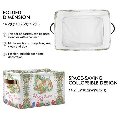 ALAZA Happy Easter Bunny Rabbit Egg Floral Foldable Storage Box Storage Basket Organizer Bins with Handles for Shelf Closet Living Room Bedroom Home Office 2 Pack