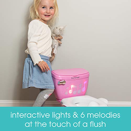 Summer My Size Potty Lights and Songs Transitions, Pink - Realistic Potty Training Toilet with Interactive Handle that Plays Music for Kids, Removable Potty Topper/Pot, Wipe Compartment, Splash Guard