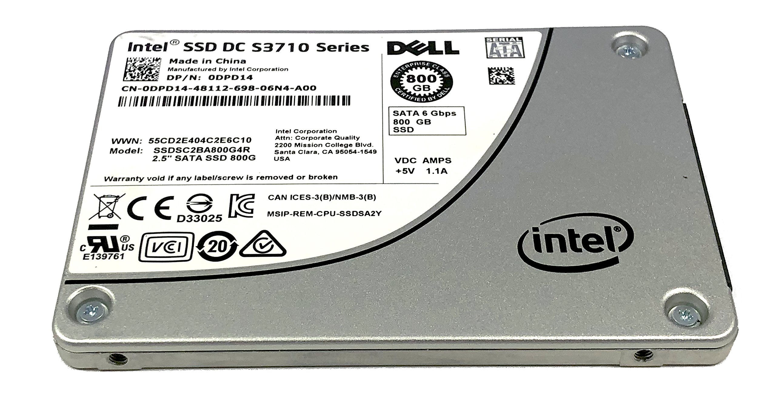 Dell | DPD14 | Intel DC S3710 Series - SSDSC2BA800G4R | 800GB 2.5" SATA 6Gbps | MLC | HET | Solid State Drive (SSD)