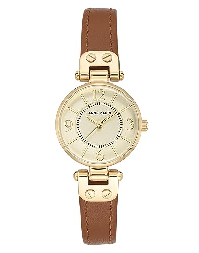 Anne Klein Women's 109442CHHY Gold-Tone Champagne Dial and Brown Leather Strap Watch