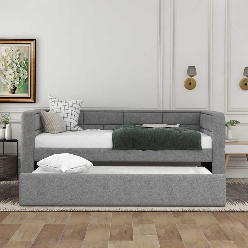 FLOYINM Twin Size Bed Frame for Living Room Daybed with Trundle Upholstered Daybed Home Furniture Moder