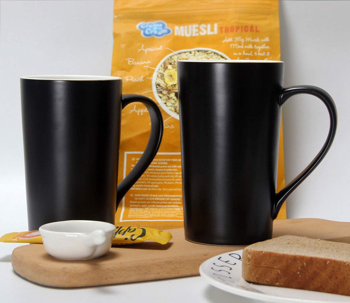 20 Ounces Large Coffee Mugs, Smilatte M007 Plain Tall Ceramic Cup with Handle for Dad Men, Set of 2, Black
