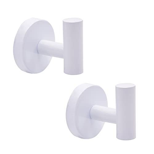 Biomoty Towel Hooks White, 2 Pack SUS304 Stainless Steel Wall Hooks for Hanging, Heavy Duty Coat Robe Clothes Hook Wall Mounted for Bathroom Bedroom Kitchen (White)