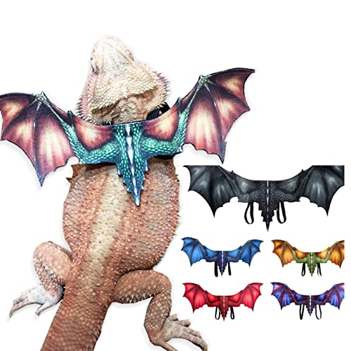 Adjustable Bearded Dragon Harness and Leash,Leather Reptile Leash Outdoor Harness Leash with Bat Wings for Lizard Reptiles Amphibians Small Pet Black Gray B