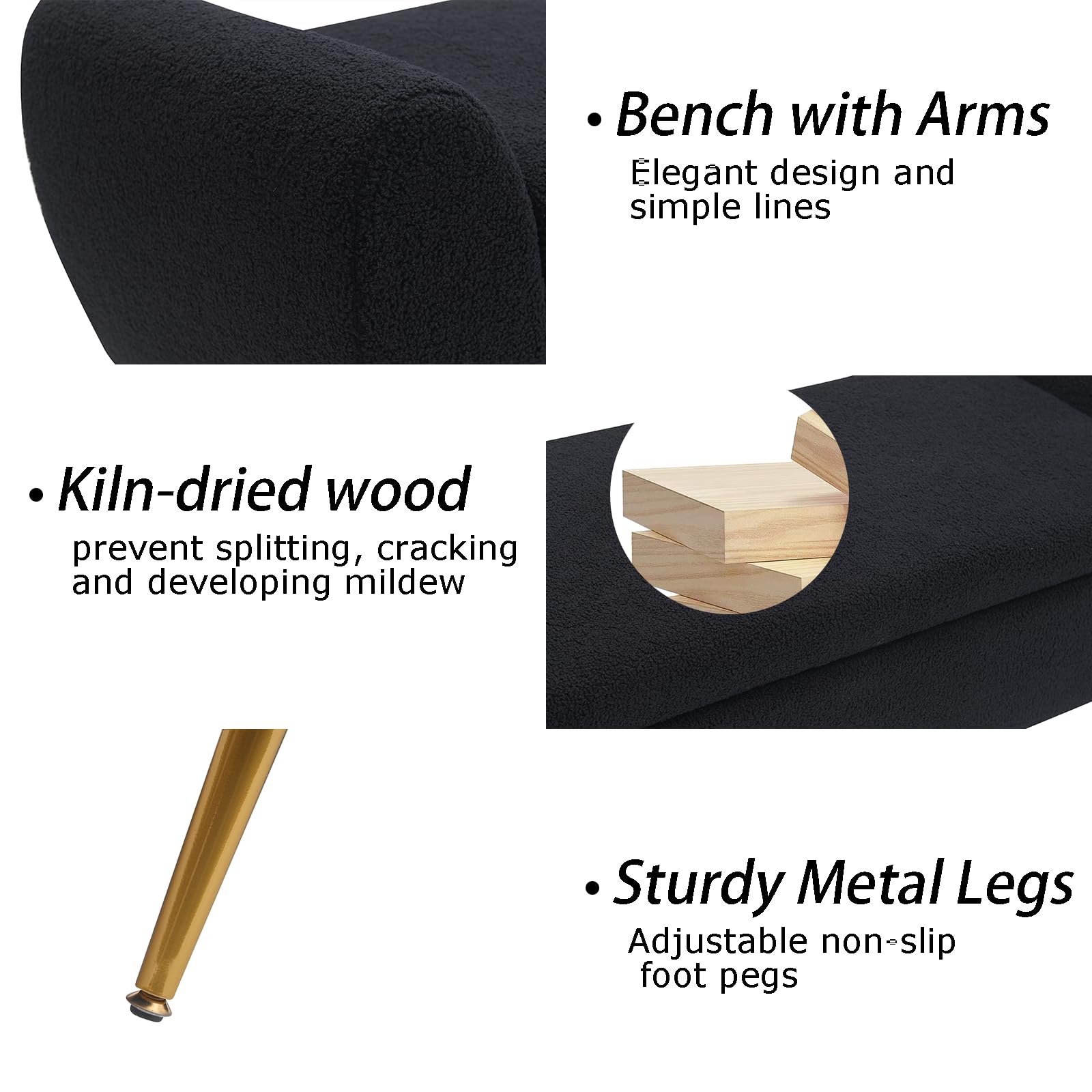 AIITTCC Teddy Storage Bench for Bedroom, Extra Long Boucle Bench for King Size Bed, Modern Upholstered End of Bed Ottoman Bench with Arms for Entryway Living Room (Grey)