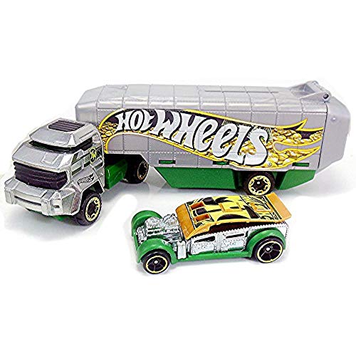 Hot Wheels Super Rigs, Toy Transporter Truck & Toy Car in 1:64 Scale (Styles May Vary),Black/red
