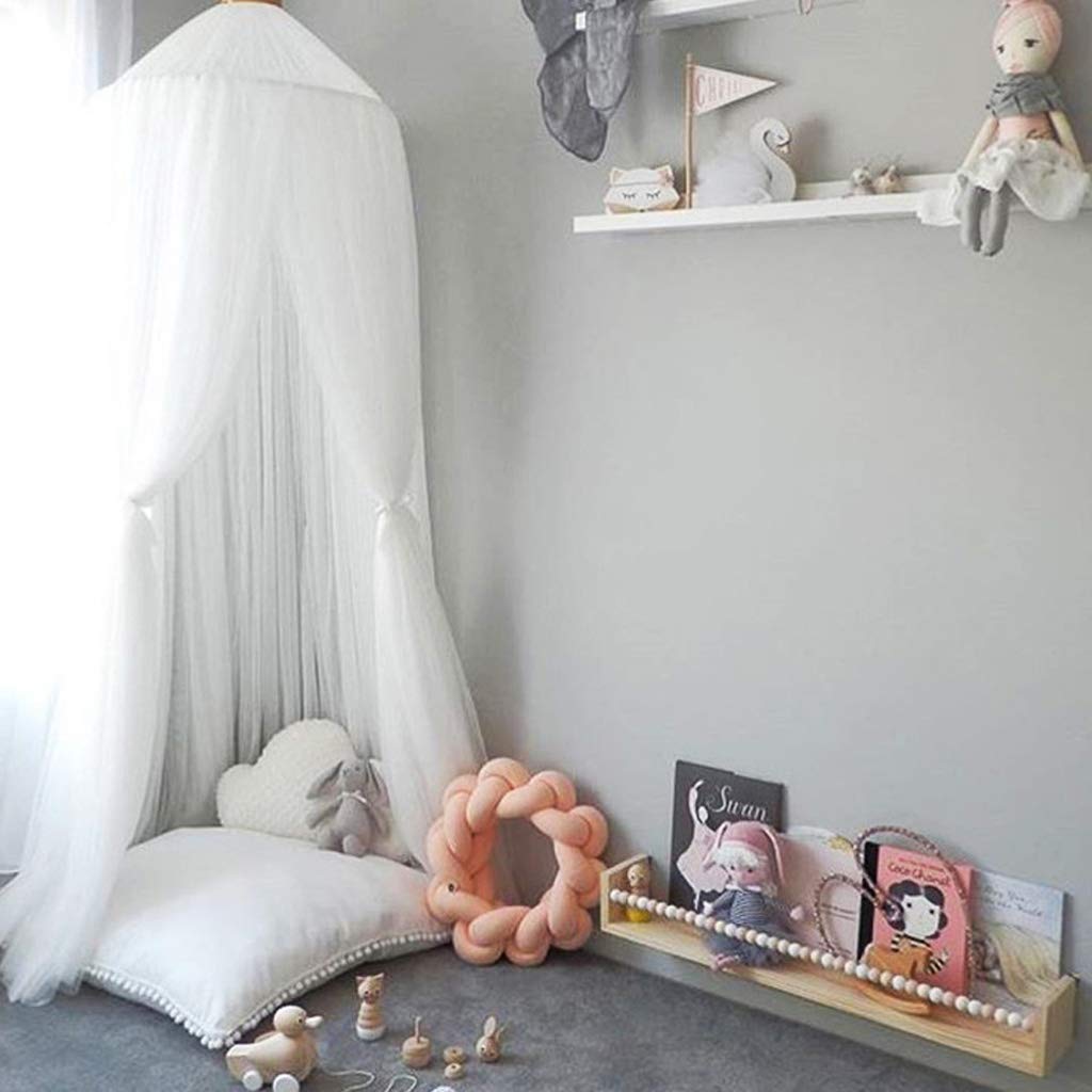 OldPAPA Bed Canopy for girls - Princess Bed Canopy Mosquito Net Nursery Play Room Decor Dome Premium Yarn Netting Curtains Baby Game Dream Castle, White