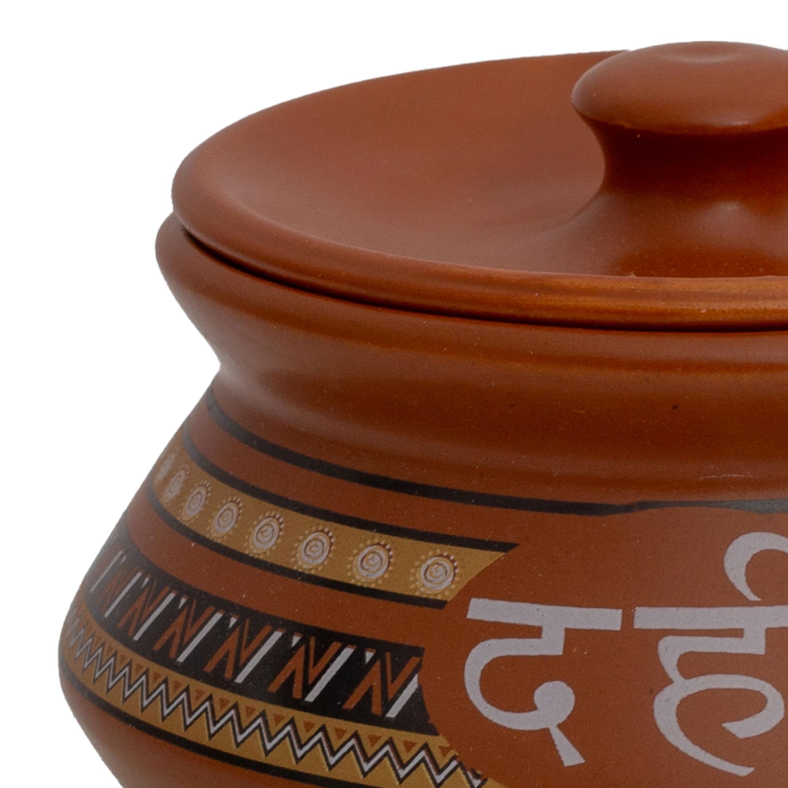 5 Inch Handmade Traditional Dahi Handi Yoghurt Curd Serving Bowl Pot Storage Container With Lid, Earthenware Clay Terracotta Artisanal Pottery, Brown Food Safe Natural Reusable Rustic Eco Friendly