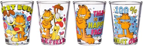 Silver Buffalo Garfield Poses 4 Pack Mini Glass Set Featuring Garfield and Odie, 1.5 Ounces