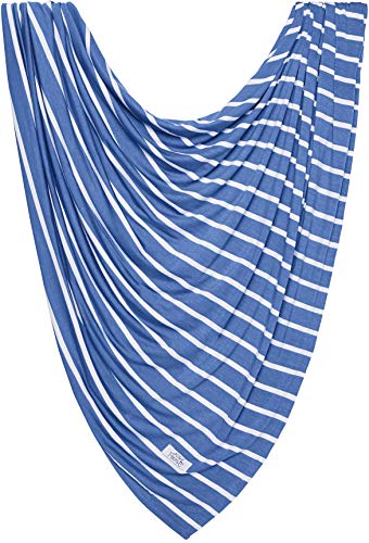 Posh Peanut Baby Swaddle Blanket & Beanie - Matching Newborn Swaddle Set, Doubles As Receiving Blanket or Nursing Cover (Denim Blue Stripe)