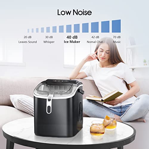 AGLUCKY Ice Makers Countertop,Protable Ice Maker Machine with Handle,Self-Cleaning, 26Lbs/24H, 9 Ice Cubes Ready in 8 Mins, with ice Scoop and Basket,for Home/Office/Kitchen (Black)