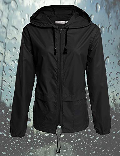 Avoogue Lightweight Raincoat Climbing Jackets Women's Waterproof Windbreaker Packable Outdoor Hooded Fall Rain Jacket Black XL