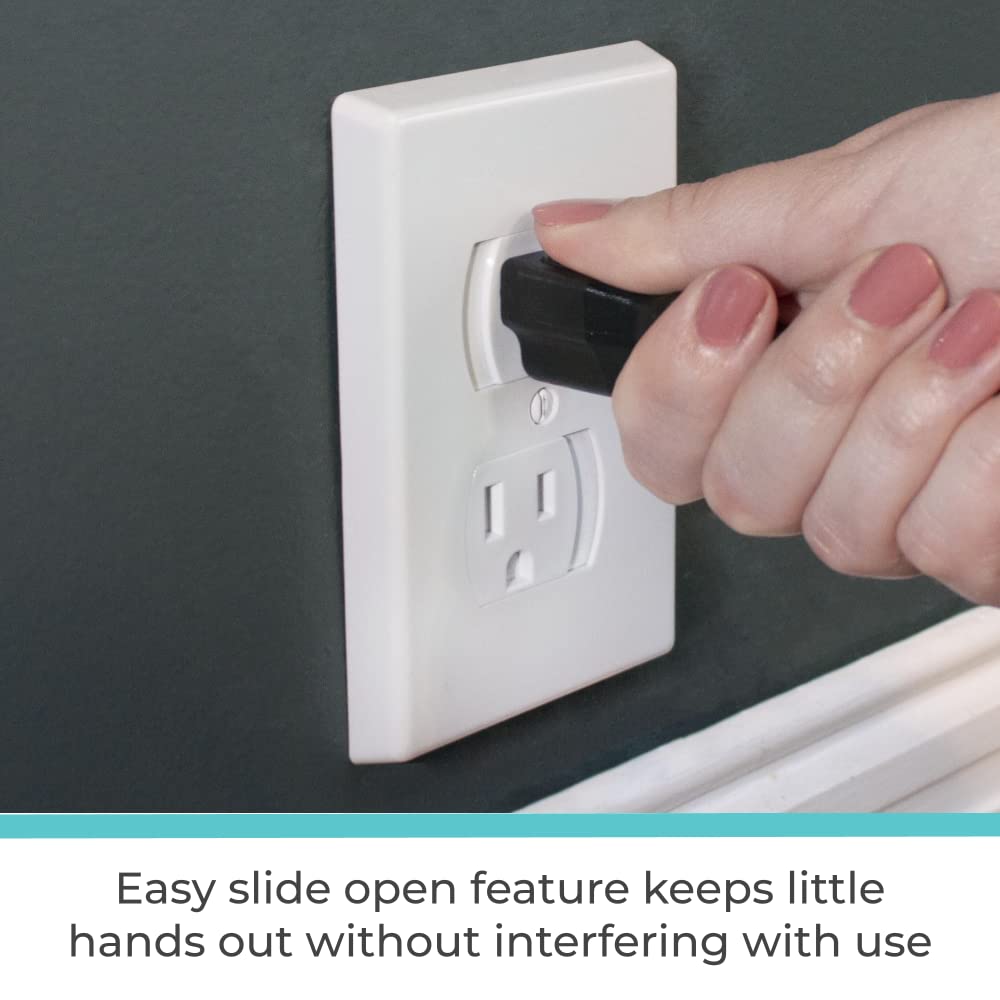 Toddleroo by North States Sliding Outlet Covers | Automatic self-Closing Design | Installs Over Any Standard Sized Home outlets | Baby proofing with Confidence (4-Pack, Soft White)