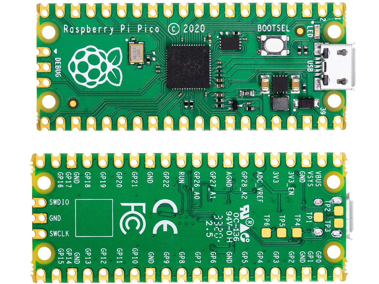 Raspberry Pi Pico Microcontroller Development Board Low-Cost, High-Performance,Based on RP2040 Chip, Dual-core Arm Cortex M0+ Processor,Flexible Clock Running up to 133 MHz
