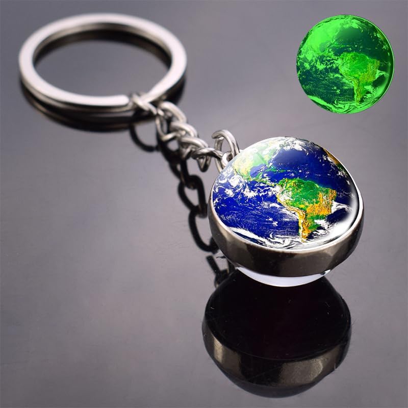 2 Pcs Glow In The Dark Keychain - Earth and Moon Keychains With Gift Box Luminous Accessories Pendant Cute Small Globe Space Galaxy Fun Unique Llaveros Key chain for Men & Women Gift For Loved Once