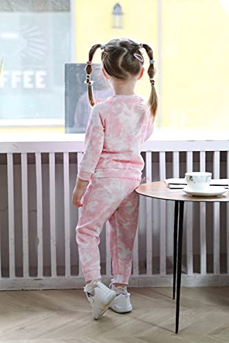 HAPPYMA Toddler Baby Girl Pants Sets Solid Color Long Sleeve Blouse Top + Pants Fall Outfits 2PCS Winter Newborn Clothes (Tie-dye: Pink, 18-24 Months)