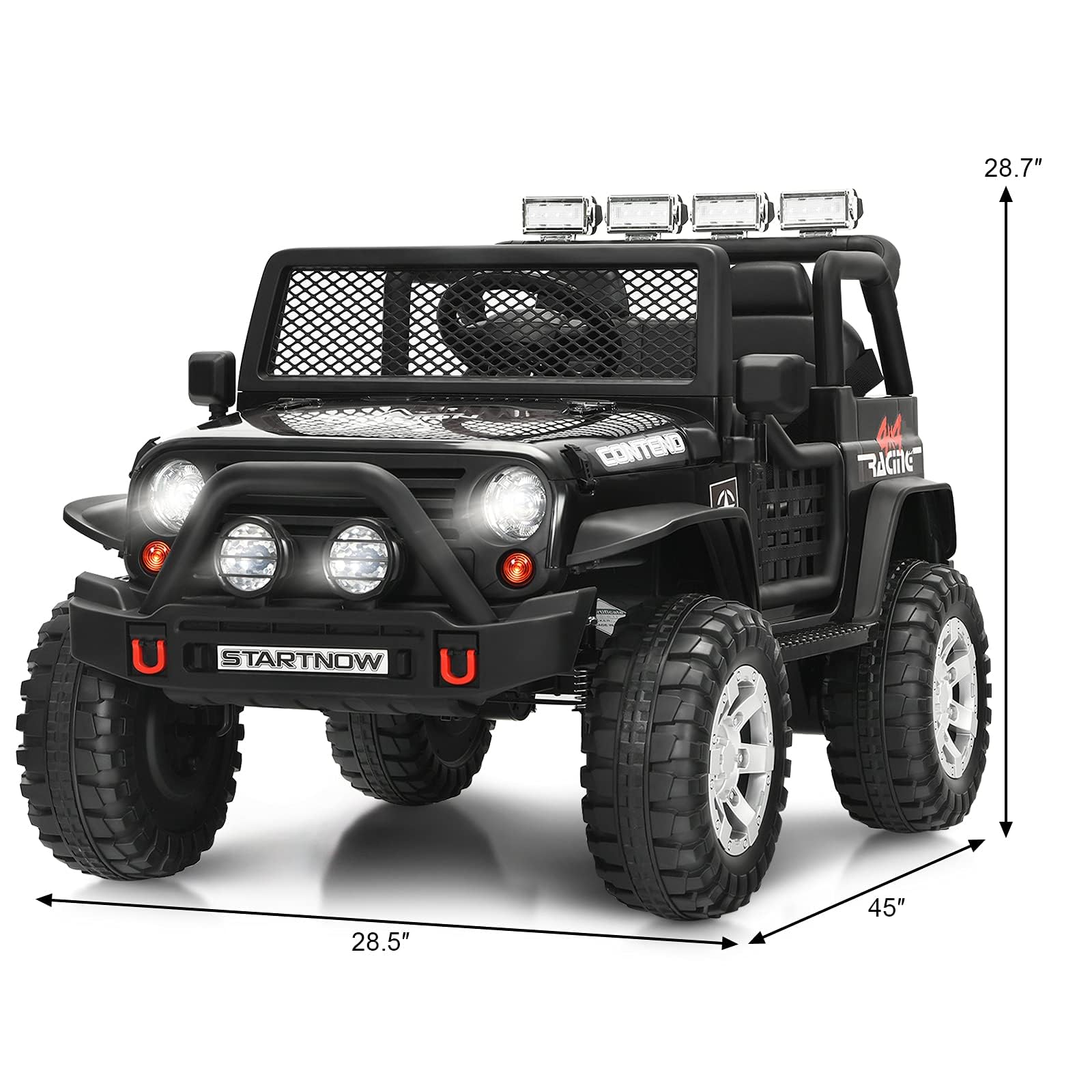 Costzon 2-Seater Ride on Truck, 12V Battery Powered Electric Vehicle w/Remote Control, 2 Speeds, Spring Suspension, LED Light, Horn, Music/ MP3, 2 Doors Open, Ride on Car for Kids (Black)