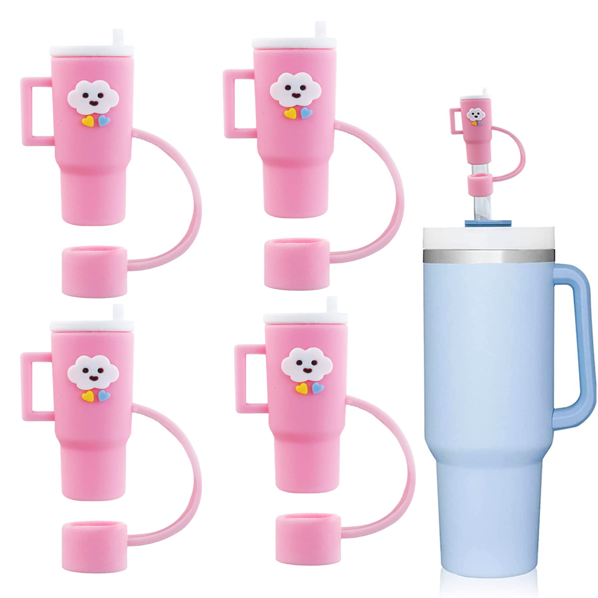 4 Pack Silicone Straw Cover Cap for Stanley Cup,Straw Topper Compatible with 40oz Tumbler with Handle,Cloud Straw Tip Covers for 10 mm Straws Stanley Cups Accessories