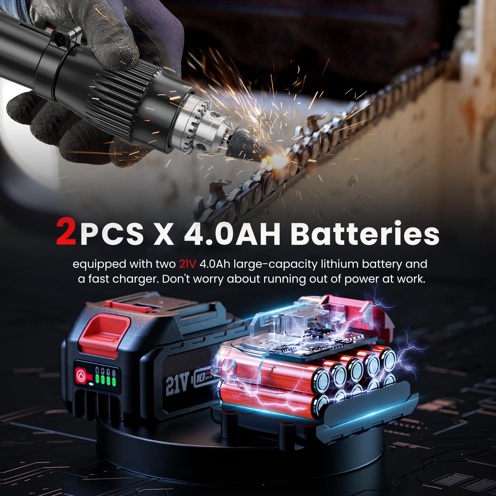 Avhrit Cordless Die Grinder with 2x 4.0Ah Batteries, 21V Brushless Die Grinder, Variable Speed Straight Grinder for Rust Removal, Grinding, Cutting, Polishing